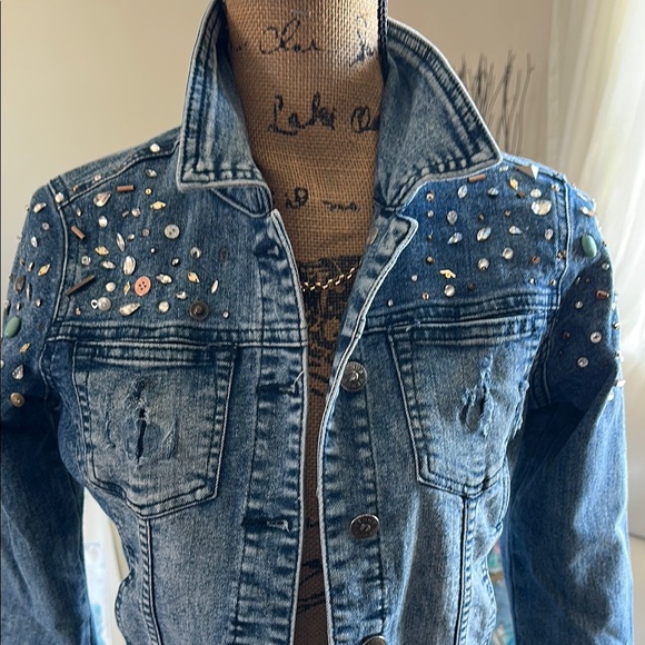 VENUS | Jackets & Coats | Venus Embellished Blue Denim Jacket Xs ...